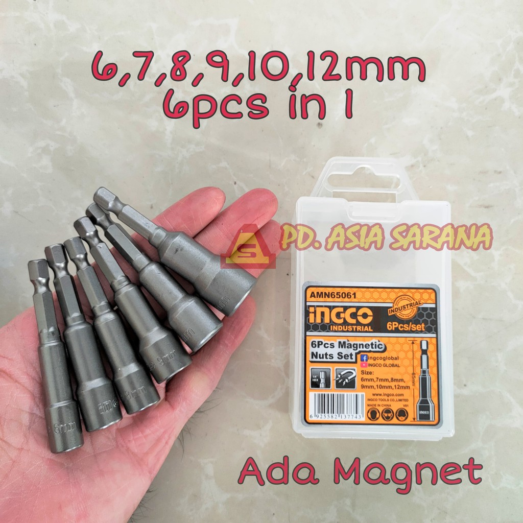 Jual Mata Sok Roofing 6-12mm Magnet 6pcs Set INGCO AMN65061 Baut Hex ...
