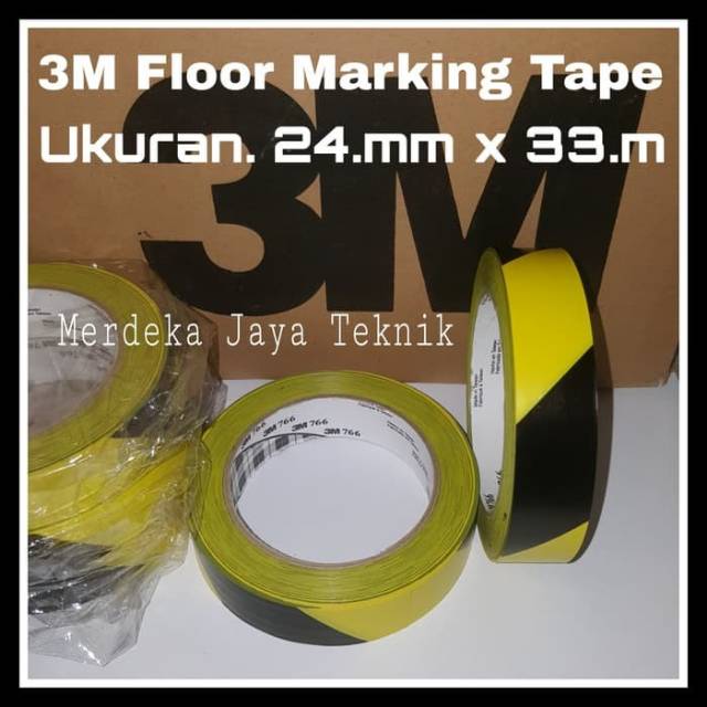 Jual Isolasi 3m 766 Hitam-Kuning Vinil Tape Garis Lantai Ukuran 24mmx33 ...