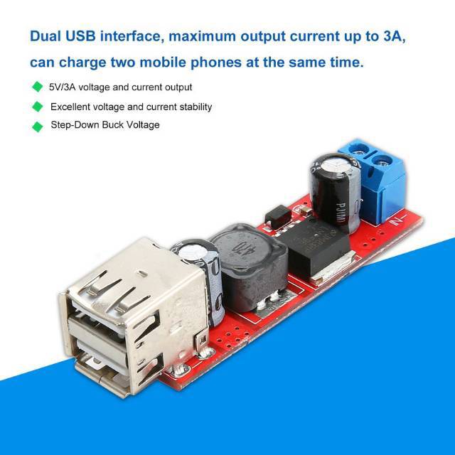 Jual Dual USB Output Car Charger Step Down 6-40V to 5V 3A Regulator ...