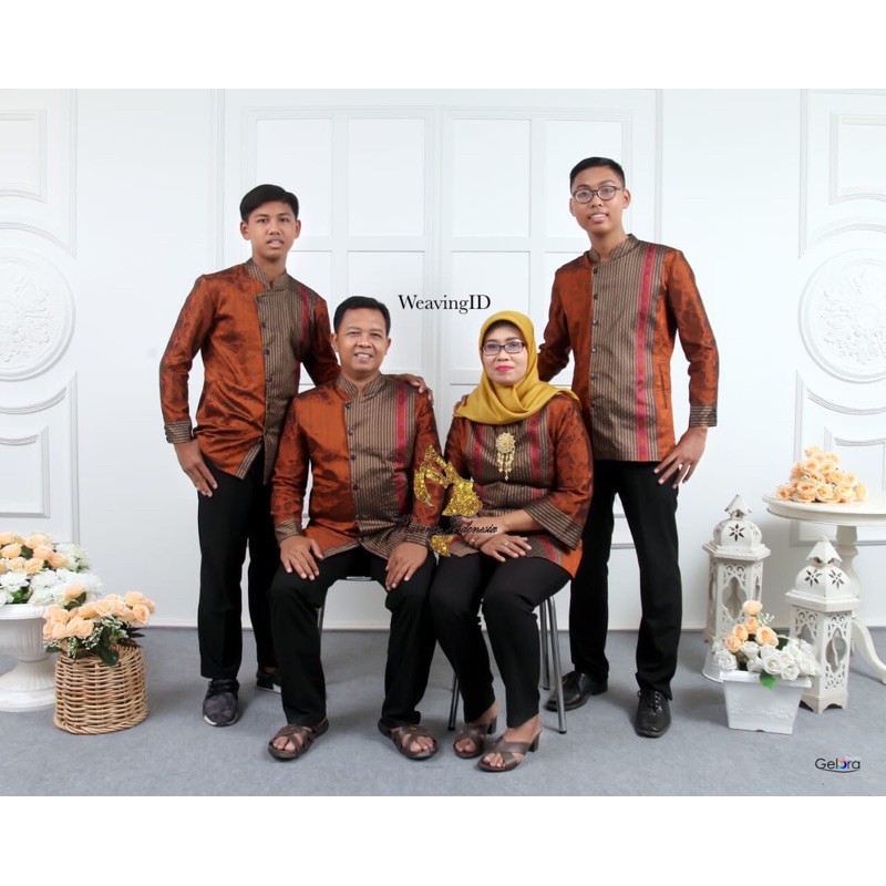 Jual Couple Set Kemeja Tenun Songket Baron Oren | Shopee Indonesia