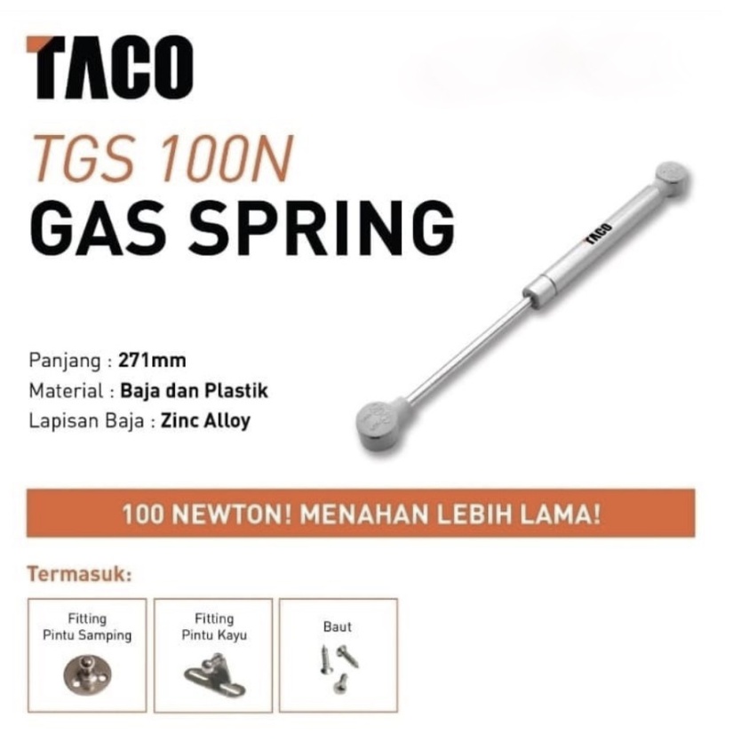 Jual GAS SPRING "TACO" 1 PASANG PEGAS UNTUK MOTOR ATAU PINTU LEMARI 100 ...