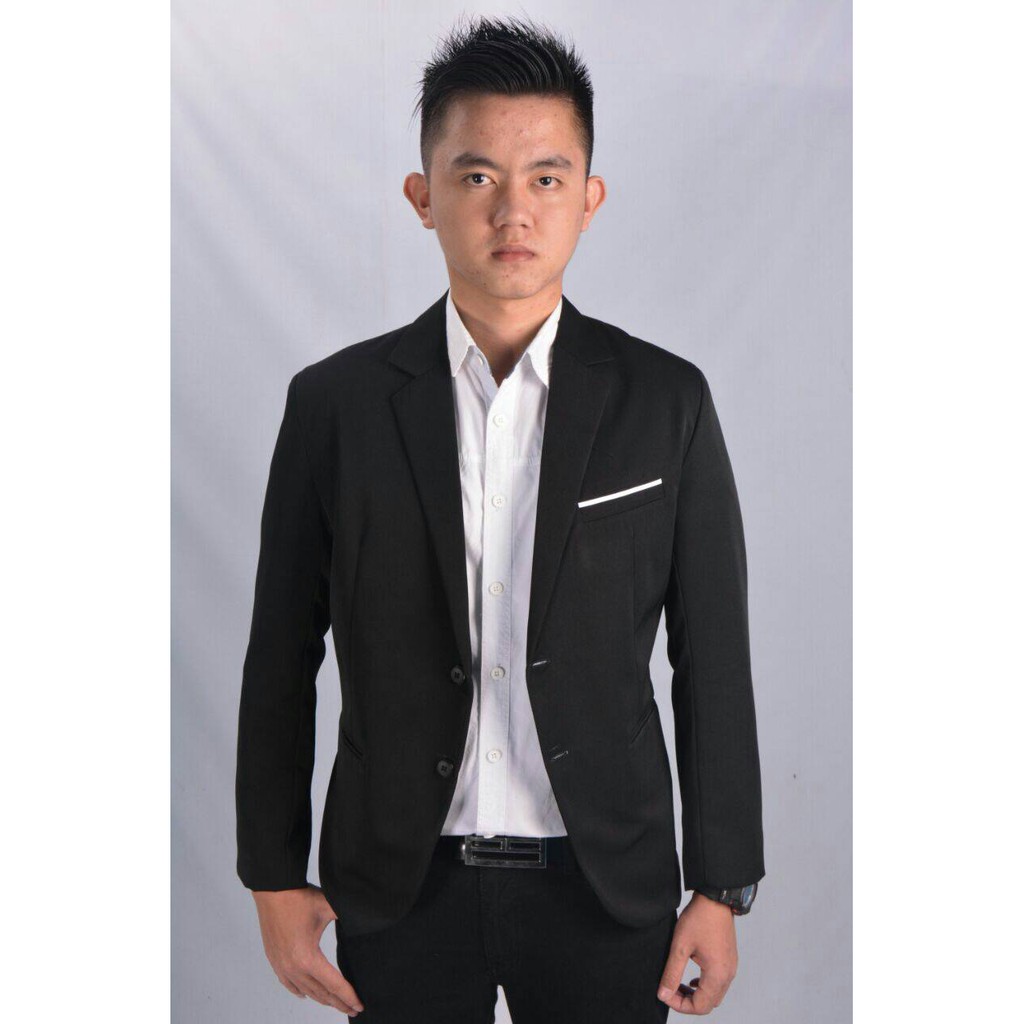 Jual BLAZER PRIA BLACK WHITE - Jas Hitam Cowok Casual Resmi Resepsi ...