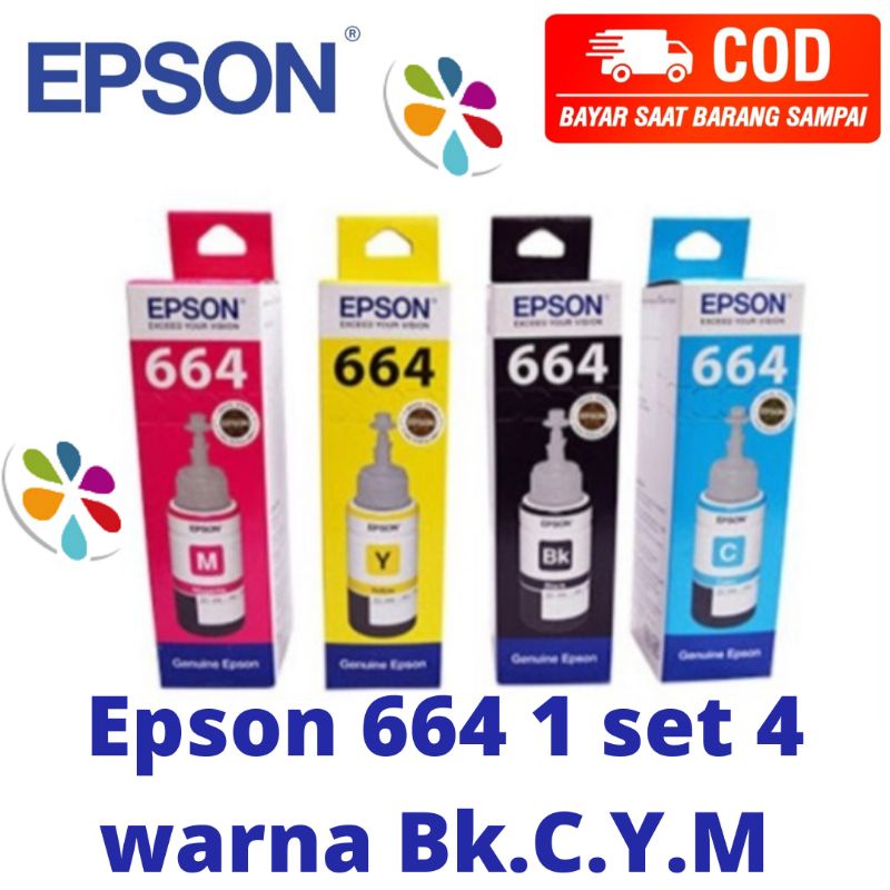 Jual Tinta Epson 664 1 paket 4 warna/ black cyan magenta yellow/ | Shopee Indonesia
