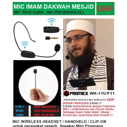 Jual MIC MICROPHONE MIKROPON HEADSET WIRELESS UHF SYSTEM - PROMICK WH ...