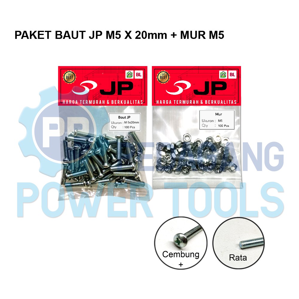 Jual PAKET 2 SET BAUT MUR 5x20 BAUT JP M 5 x 20 MM MUR M5 SKRUP ISI 100 PCS | Shopee Indonesia