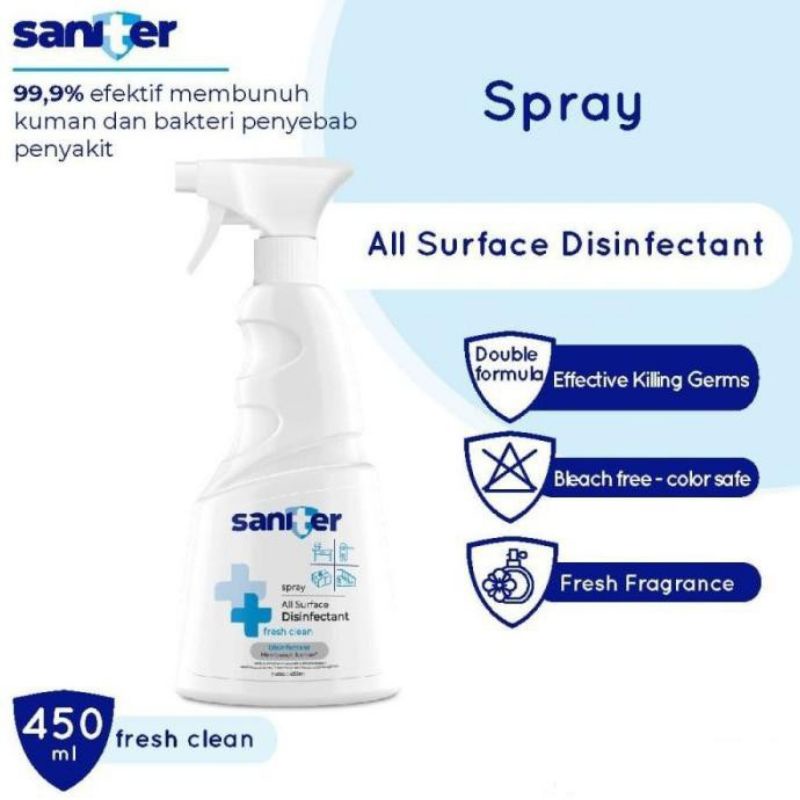 Jual (BPOM) SANITER ALL SURFACE DISINFECTANT FRESH CLEAN SPRAY 450ML ...