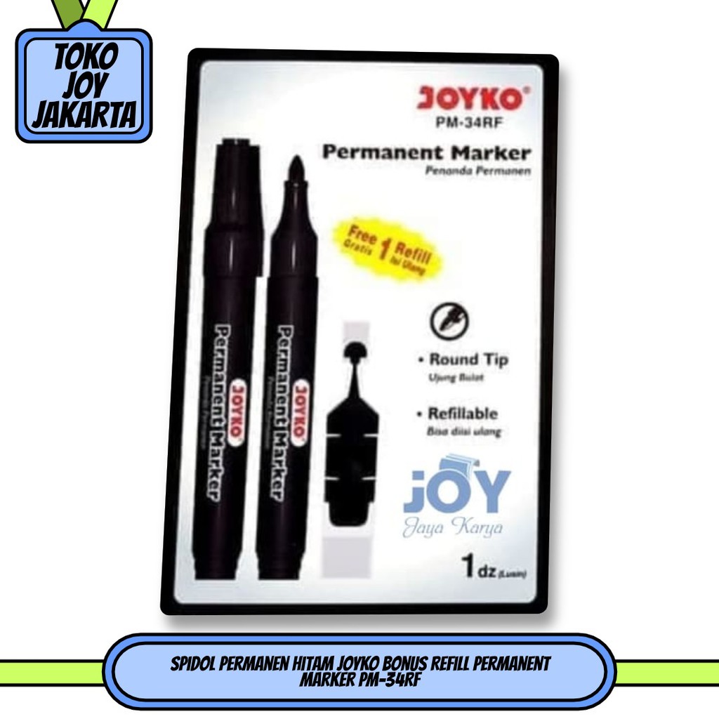 Jual Spidol Permanen Hitam JOYKO Bonus Refill Permanent Marker PM-34RF ...