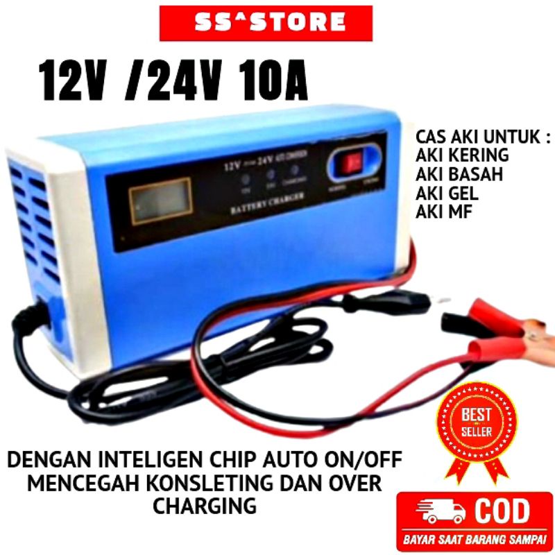 Jual Cas Aki Charger Accu Mobil Motor 12v 24v 10a Portable Otomatis ...