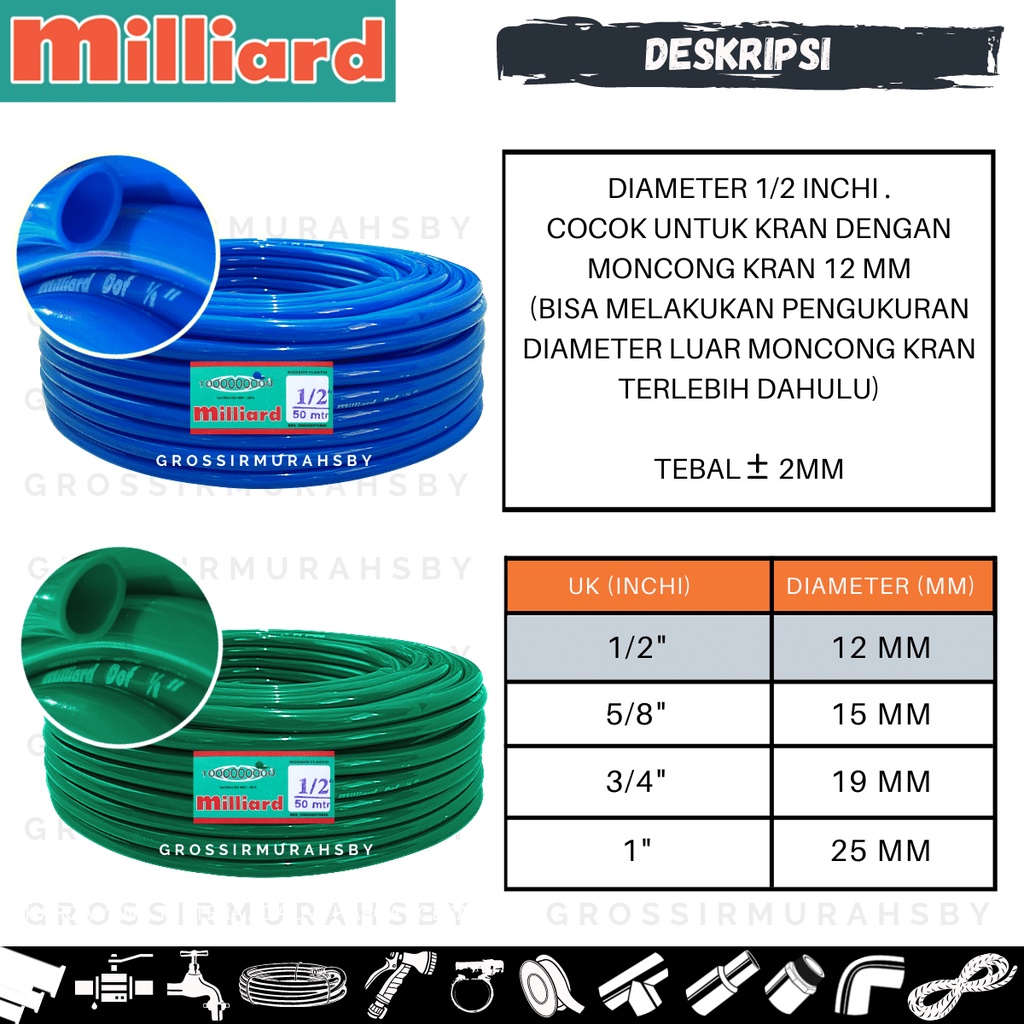 Jual SELANG AIR MILLIARD DOF 1/2 INCHI ( HARGA PERMETER ) | Shopee Indonesia