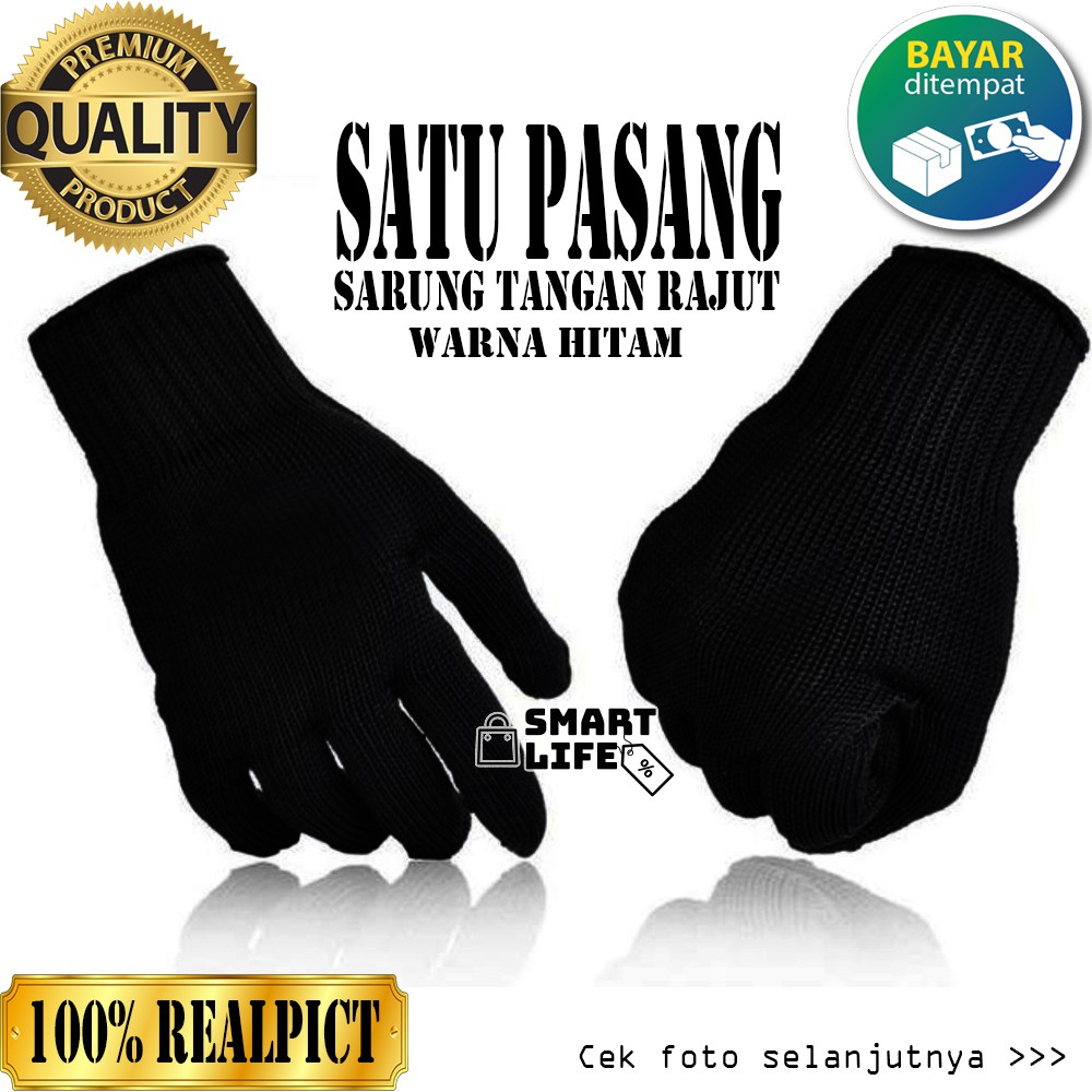 Jual (COD) Sepasang Sarung tangan hitam polos / sarung tangan rajut ...