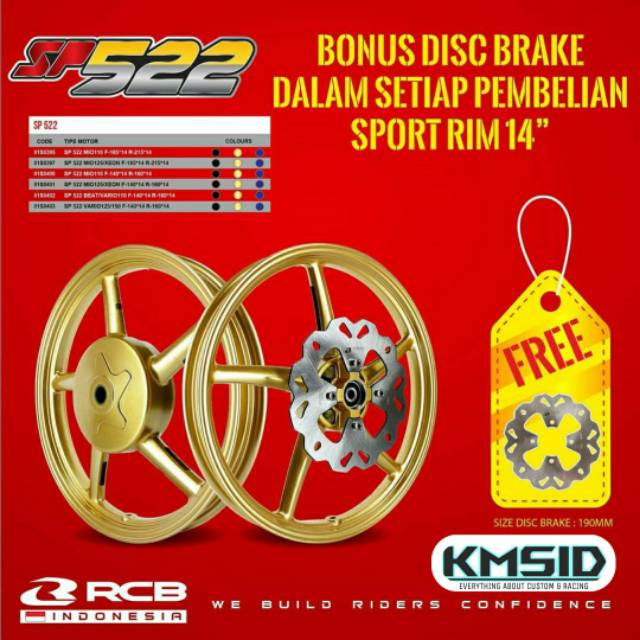 Jual Velg RCB Ring 14 SP522 Mio M3 Z S / Soul GT 125 / Fino 125 / Xride ...