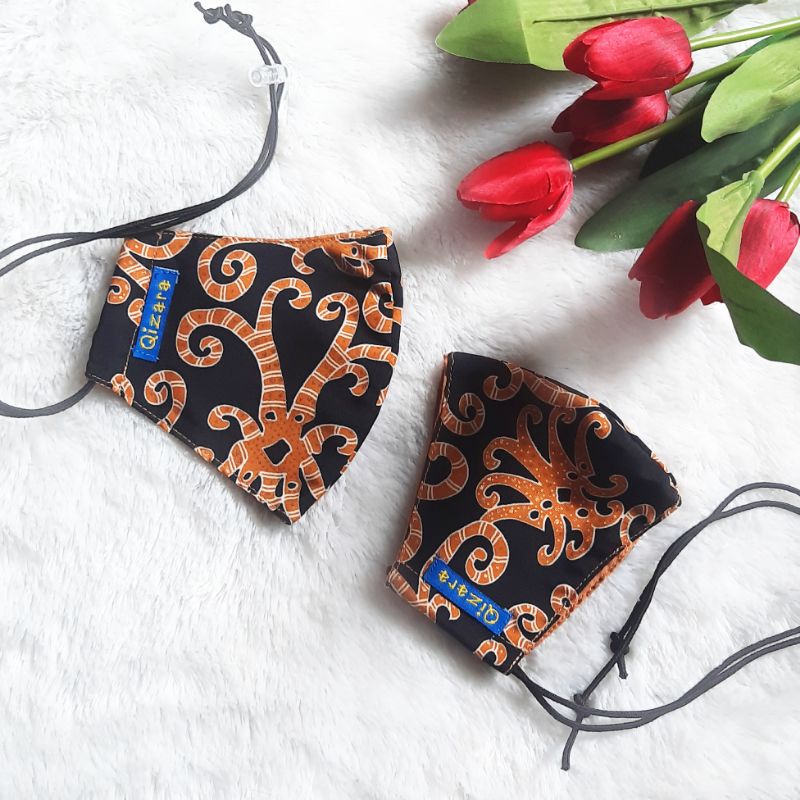Jual Masker kain Premium batik kalimantan hitam headloop stopper ...