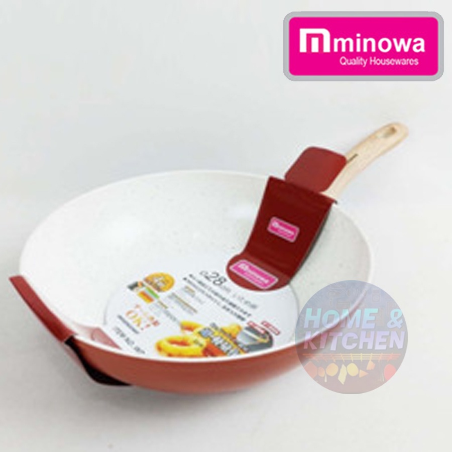Jual Wok Pan Marble 26 / 28 / 30 cm Yoshikawa Minowa Induksi Wajan Ceramic WokPan Gagang Kayu ...