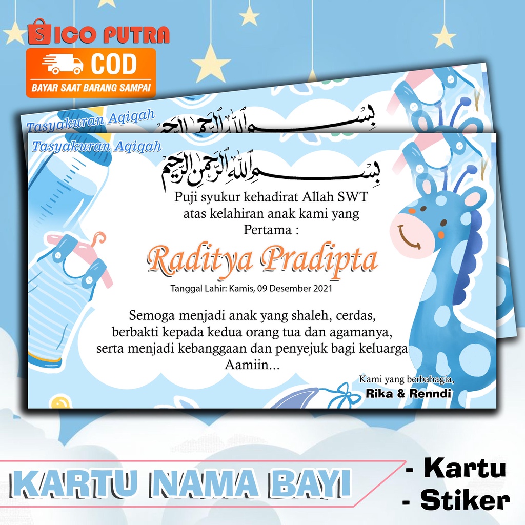 Jual Kartu nama & stiker bayi Syukuran&Akikah lucu unik terbaru ...