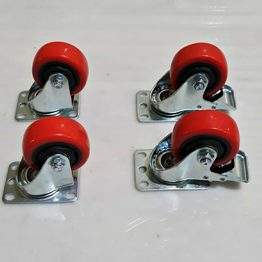 Jual Roda Troli Germany Pu Merah Medium Duty 3 inch (2 Putar +Rem 2 ...