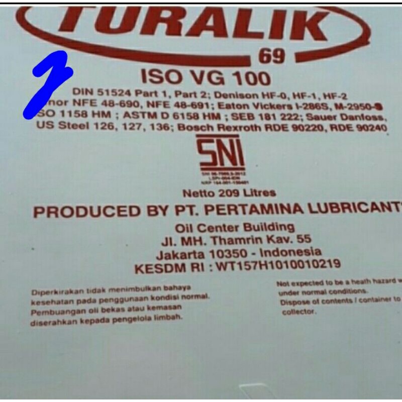 Jual Oli Pertamina turalik 69 ISO VG-100 / HYDRAULIK 209L (Free ongkir ...