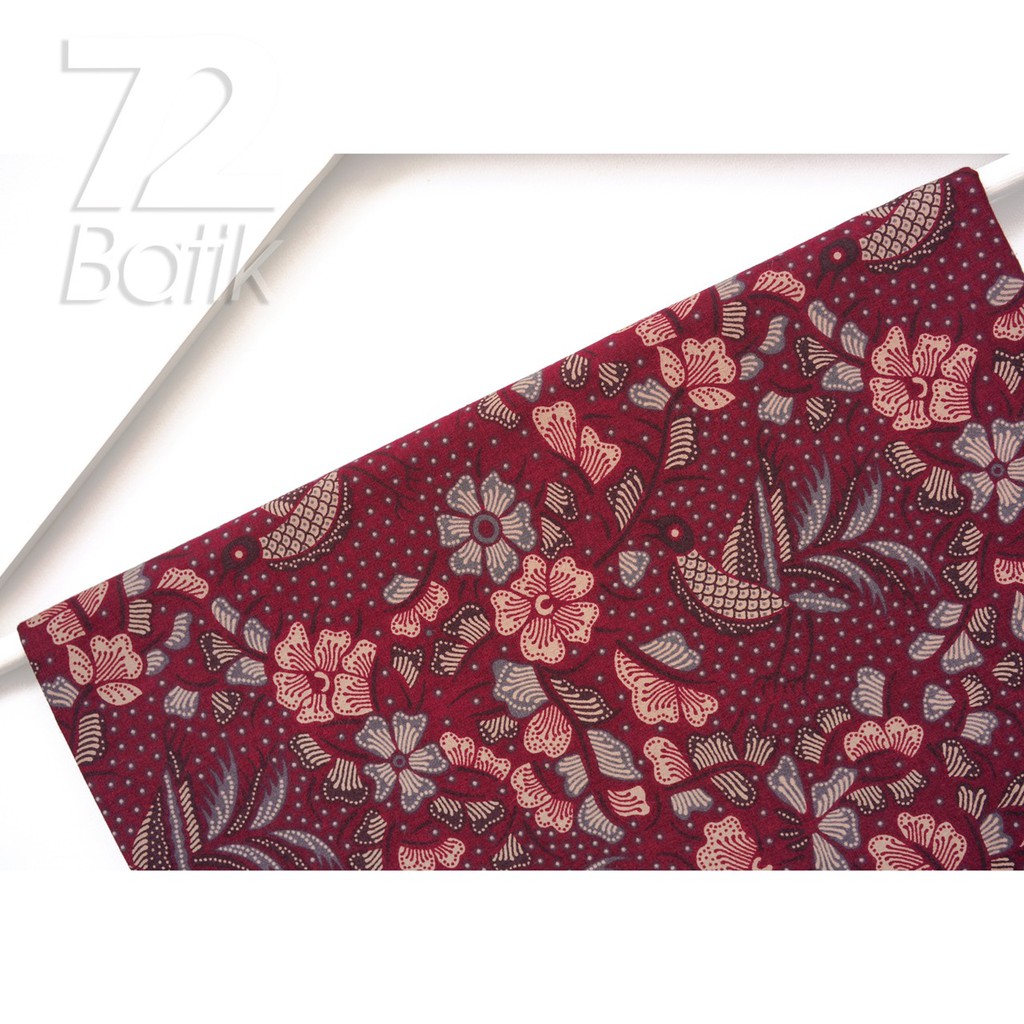 Jual KAIN BATIK KATUN Premium Motif Burung Bunga Warna Merah Maroon ...