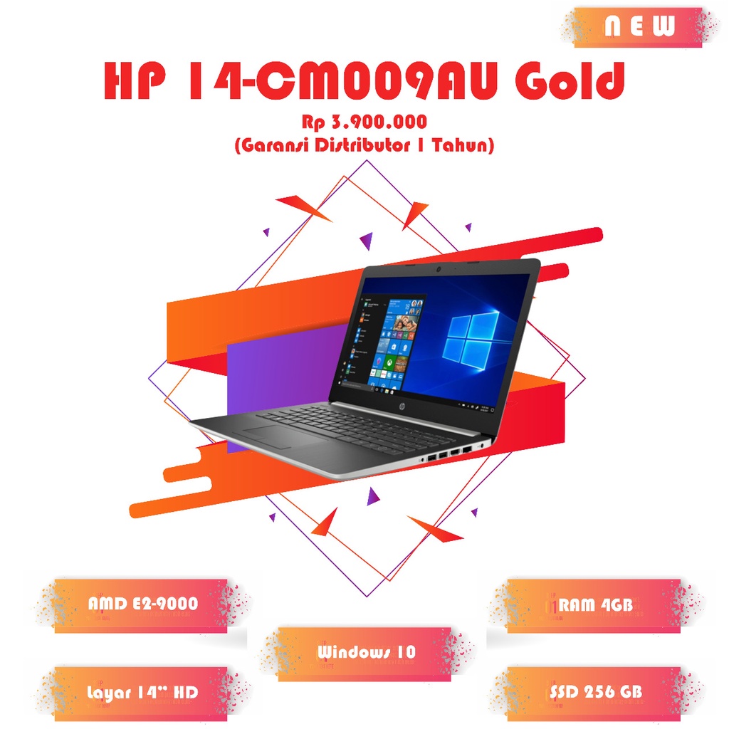 Jual [Promo] Laptop HP 14 Gold AMD E2 | RAM 4GB | SSD 256GB | 14" HD ...