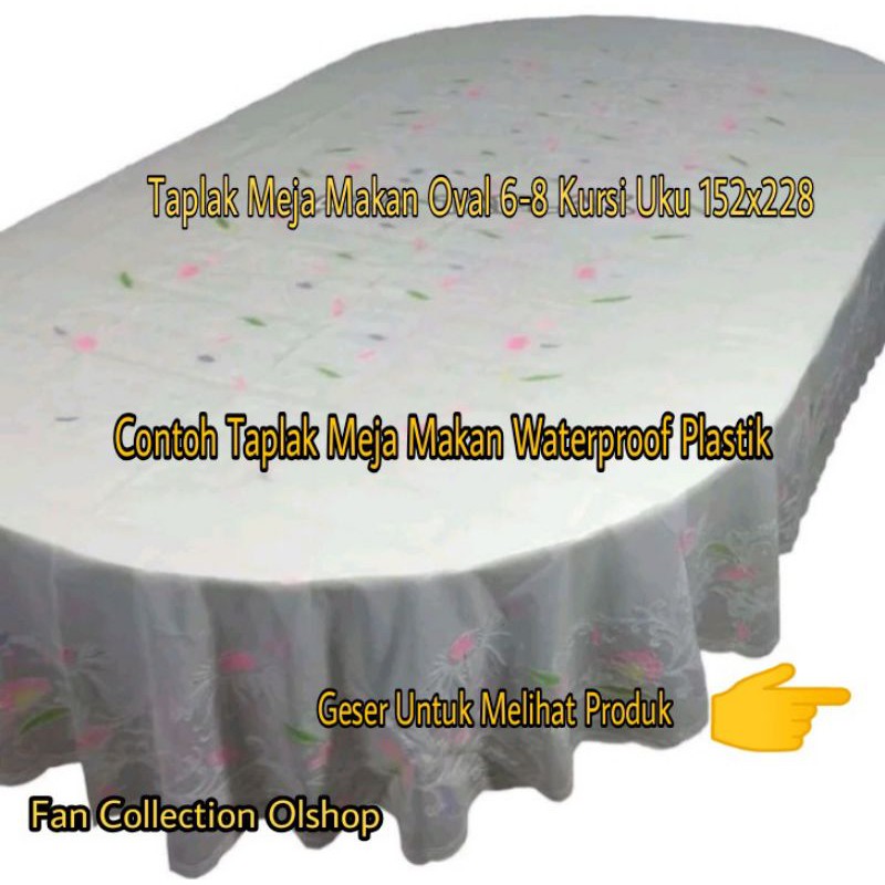 Jual Taplak Meja Makan Vinyl Waterproof Oval 6-8 Kursi Size 152x228 Cm ...
