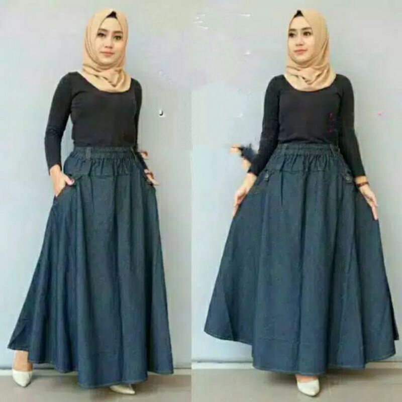 Jual rok payung lepis rok jeans wanita pinggang karet (standar-jumbo ...