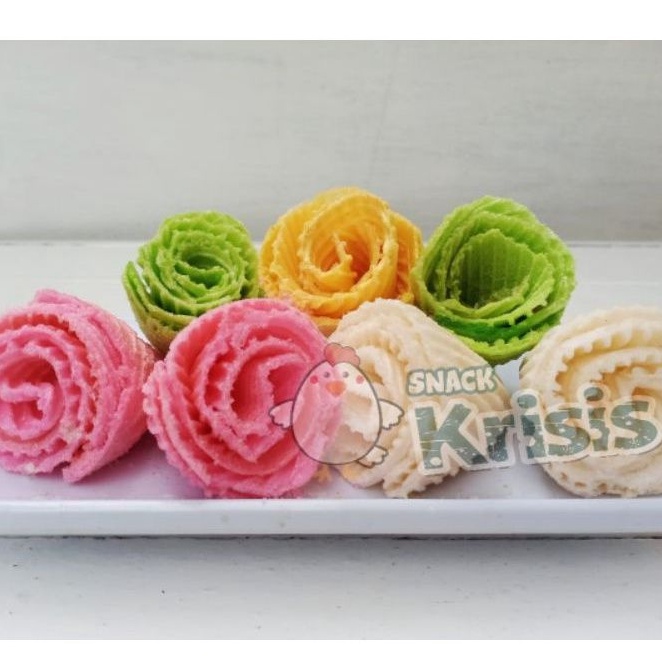 Jual Camilan enak renyah Opak Gambir warna warni bentuk bunga rasa buah ...