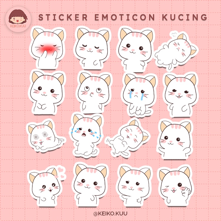 Jual STICKER EMOTICON KUCING LUCU ISI 16 PCS MURAH WATERPROOF | Shopee ...