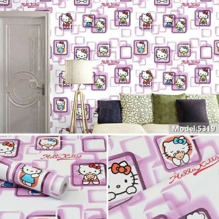 Jual Wallpaper Sticker Dinding Hello Kitty Kotak 3D Pink Ukuran 45Cm x 9-10Meter | Shopee Indonesia