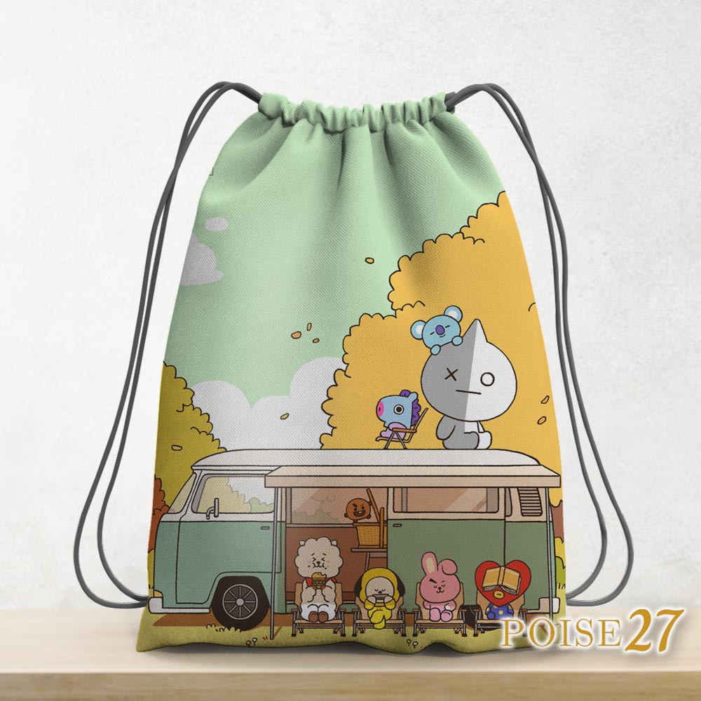 Jual Tas Serut Olahraga Ransel / Backpack Sekolah Cewek Lucu Murah / Tas Ransel BT21 Hijau ...