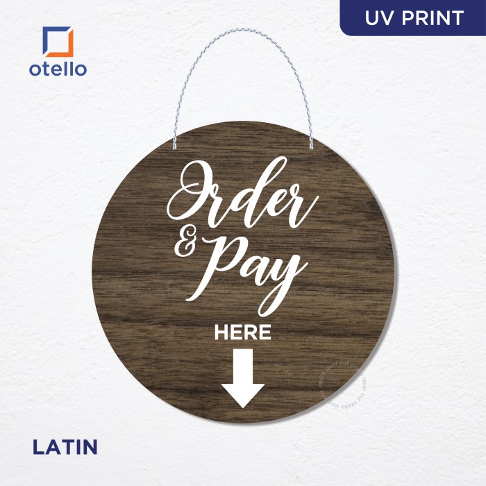 Jual Order & Pay Here Sign Board Kayu Wooden Signage Print Gantung ...