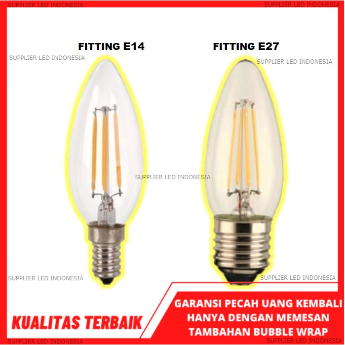 Jual Lampu Led Filament Filamen 2W 4W Fiting E14 / E27 Lampu hias led candle fitting e14 2 WATT ...