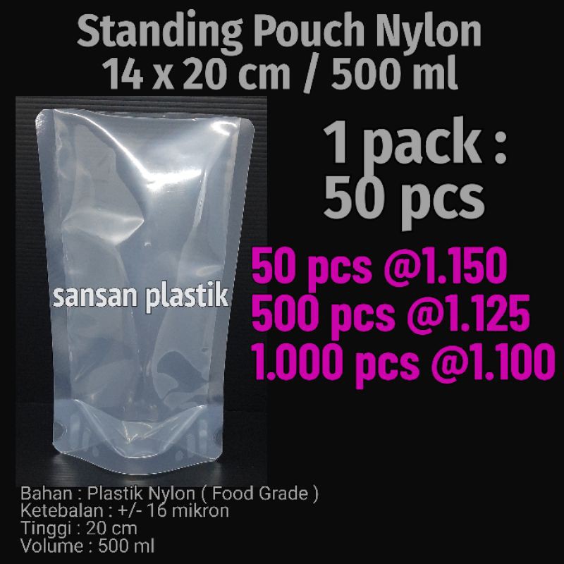 Jual Standing pouch nylon 14x20 cm / Plastik vacum 14x20cm (500ml ) isi ...