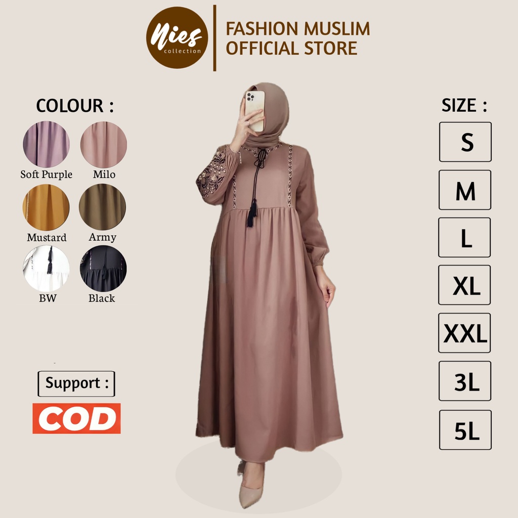 Jual Nayla Dress Gamis Shakilla Mix Bordir Jumbo Size (5L 3L XXL XL L M S) | Shopee Indonesia