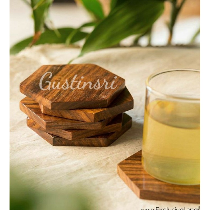 Jual Hexagon Wooden Coaster 8x9cm Tatakan gelas kayu rustic jati ...