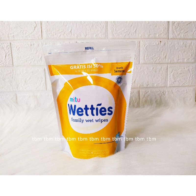 Jual MITU Wetties Family Wet Wipes Fresh Lemon Antiseptic Refill 90s ...