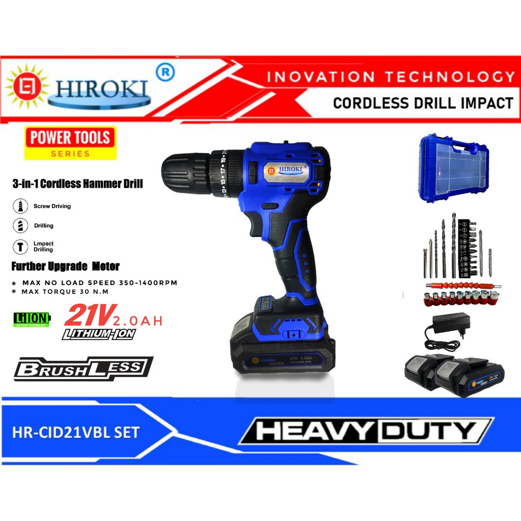 Jual Mesin Bor Cordless Impact Drill Battery Baterai HIROKI HR-CID21VBL ...