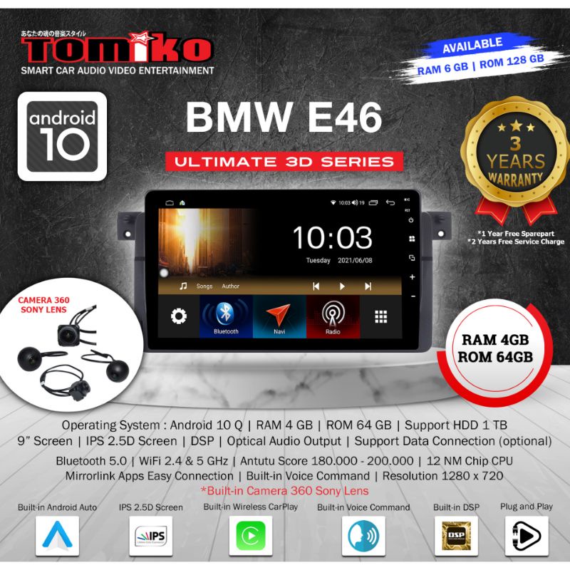 Jual Head Unit Android Tomiko Ultimate 3D 360 Series OEM BMW E46 ...