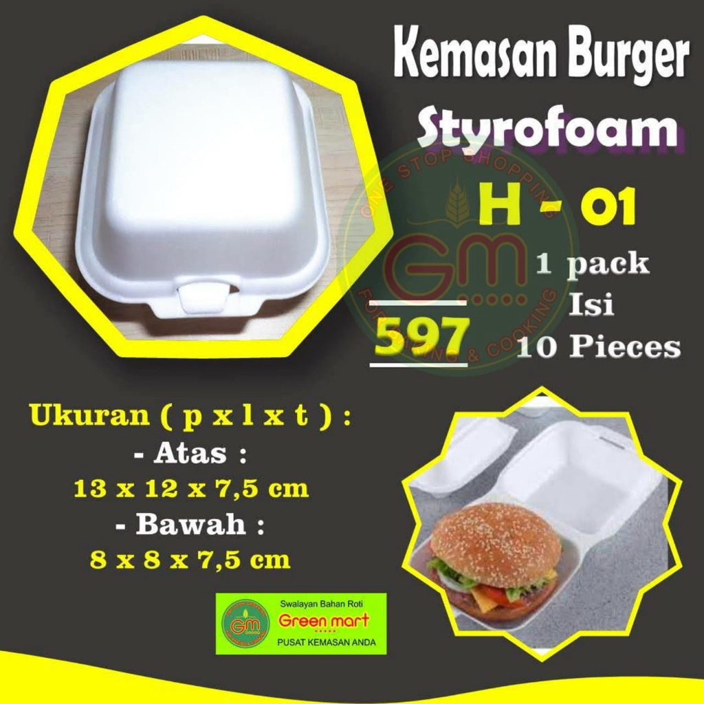 Jual Kemasan Wadah Burger Styrofoam H - 01 Warna Putih 1 pack Isi 10 ...