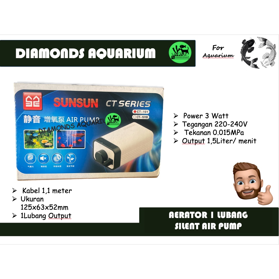 Jual Sunsun Air pump aerator Lub 1 CT-101 BONUS SELANG & BATU AERATOR ...