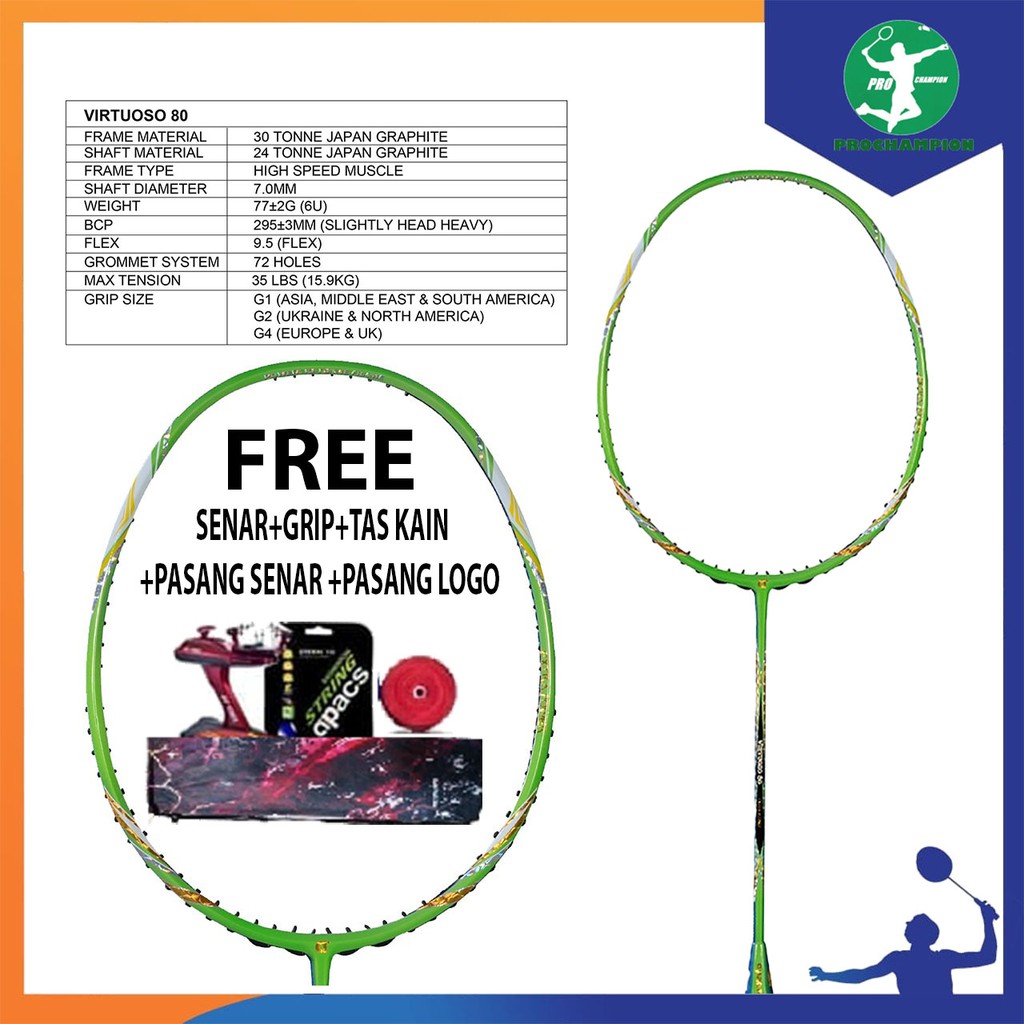 Jual PAKET APACS VIRTUOSO 80 RAKET BADMINTON ORIGINAL | Shopee Indonesia