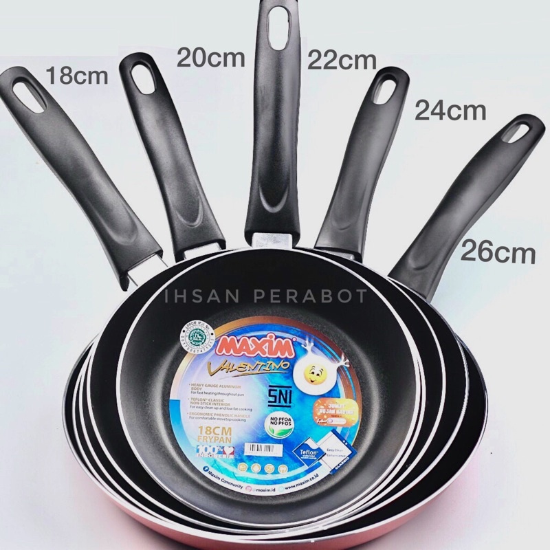 Jual Teflon Maxim Valentino Frypan Anti lengket / 18cm / 20cm / 22cm ...