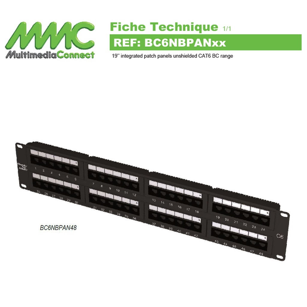 Jual MMC Patch Panel 2U 48 port Category 6 BC6NBPAN48 Multimedia ...