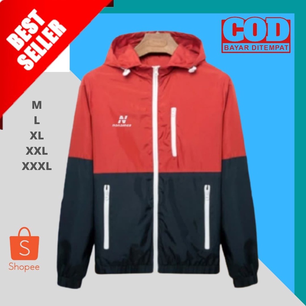 Jual Jaket Parasut Pria Waterproof Motif Polos Ukuran Jumbo Original ...