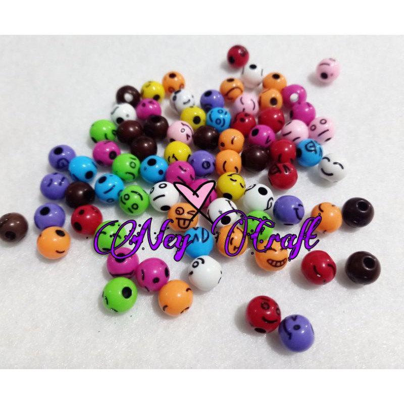 Jual (30 pcs ) manik emoji bulat warna / mote smile emoji bulat ...