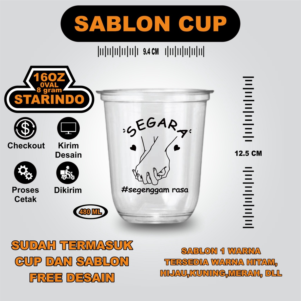 Jual Sablon gelas cup oval 16oz 8gr STARINDO min 500pcs plastik minuman ...