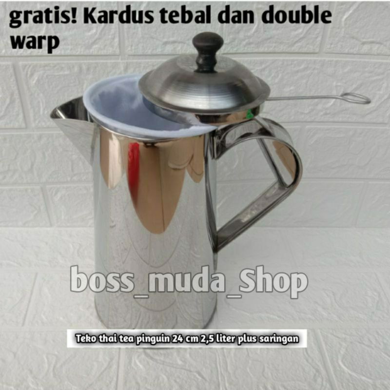 Jual Teko thai tea pinguin / teko teh tarik 24 cm 2 liter plus saringan ...