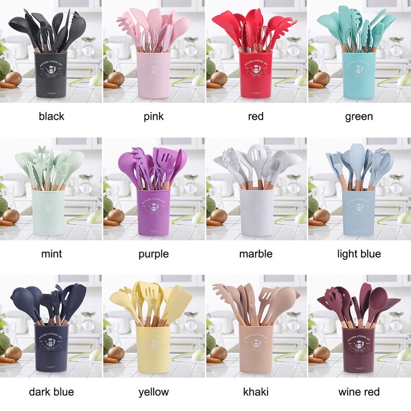 Jual Alat Masak set Kitchen Set Spatula set 12pcs Bahan Kayu Silicon ...