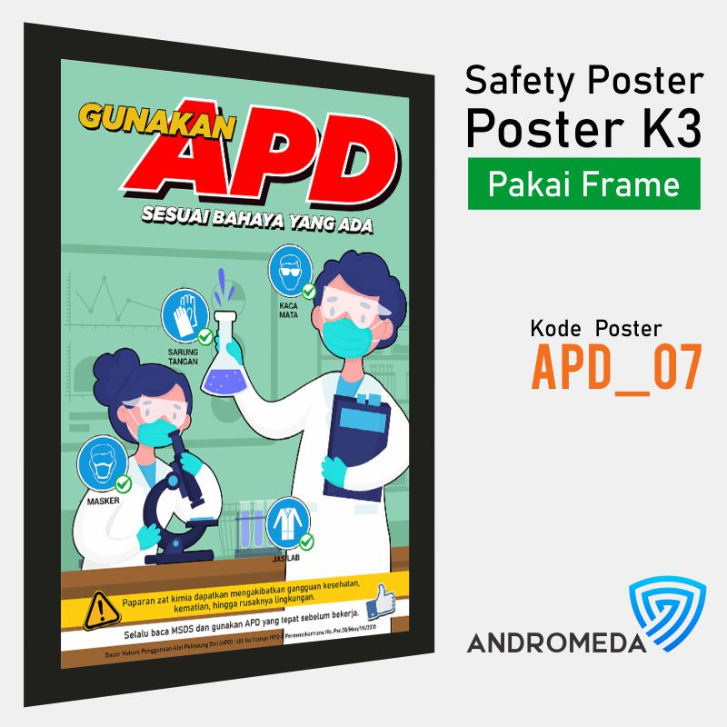 Jual Safety Poster : APD Chemical Bekerja Kimia Laboratorium +Frame ...