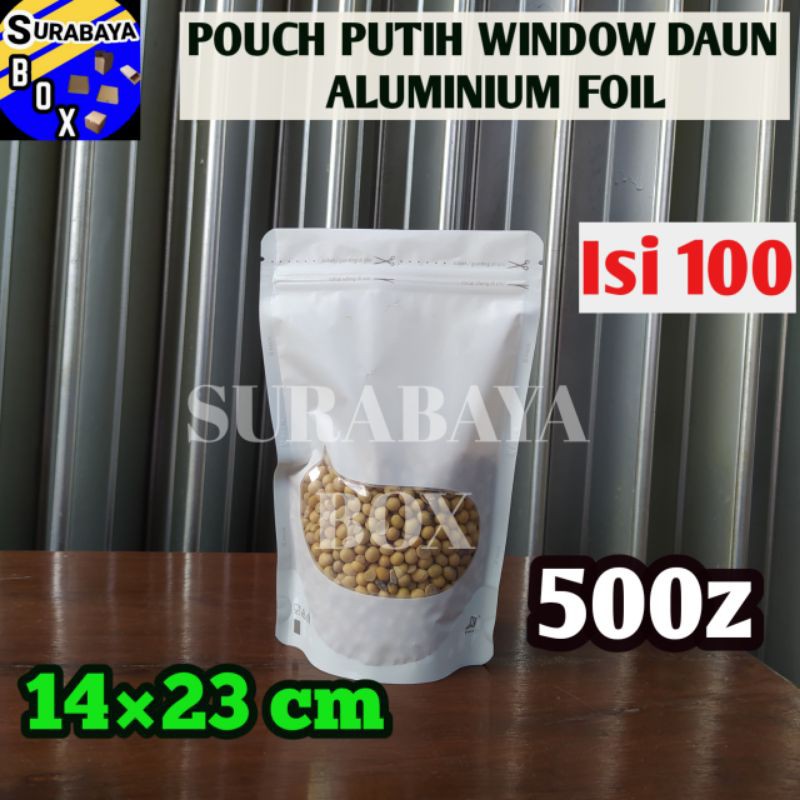 Jual ISI 100 Standing Pouch PUTIH DOFF kombinasi Window Jendela Daun ...