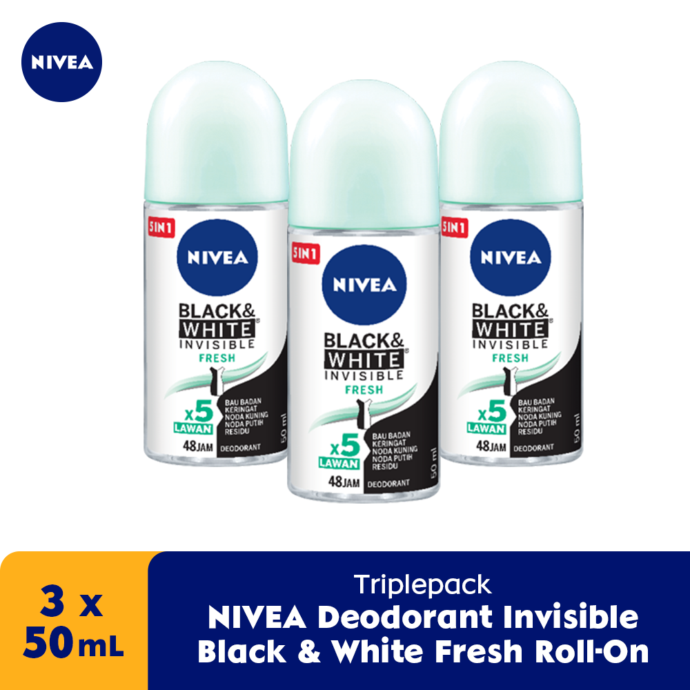 Jual NIVEA Personal Care Deodorant Invisible Black&White Fresh Roll-On 50 ml Triplepack | Shopee ...