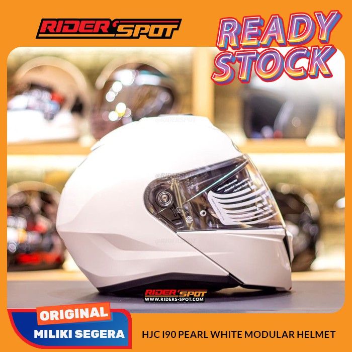 Jual Helm Motor HJC i90 Pearl White Glossy Modular Helmet Original | Shopee Indonesia